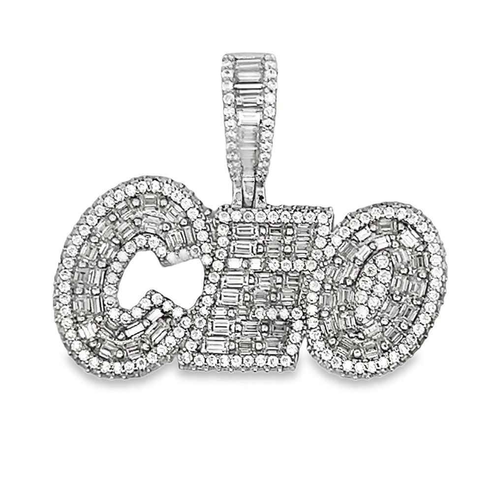 3D CEO Baguette Iced Out Moissanite Pendant .925 Sterling Silver ...