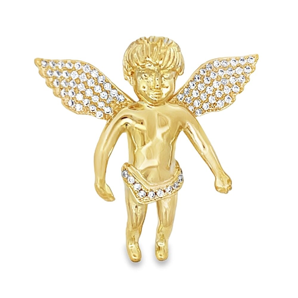 Cherub Angel CZ Pendant Gold .925 Sterling Silver – HipHopBling