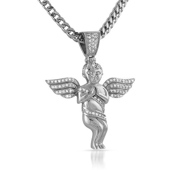 Cherub Angel Mini CZ Stainless Steel Pendant – HipHopBling